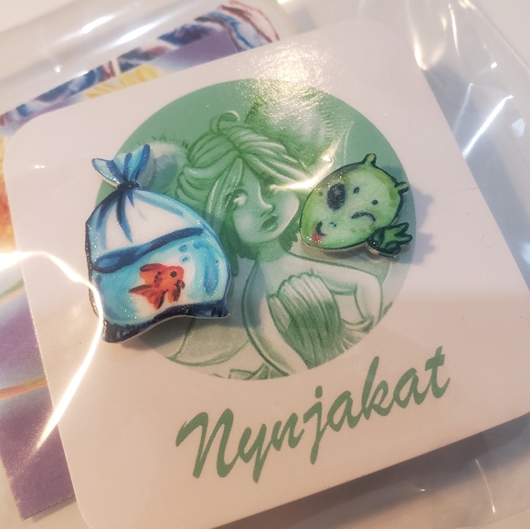 Handmade | Jewelry | Aliengoldfish Illustrated Pin Handmade Pins Set ...